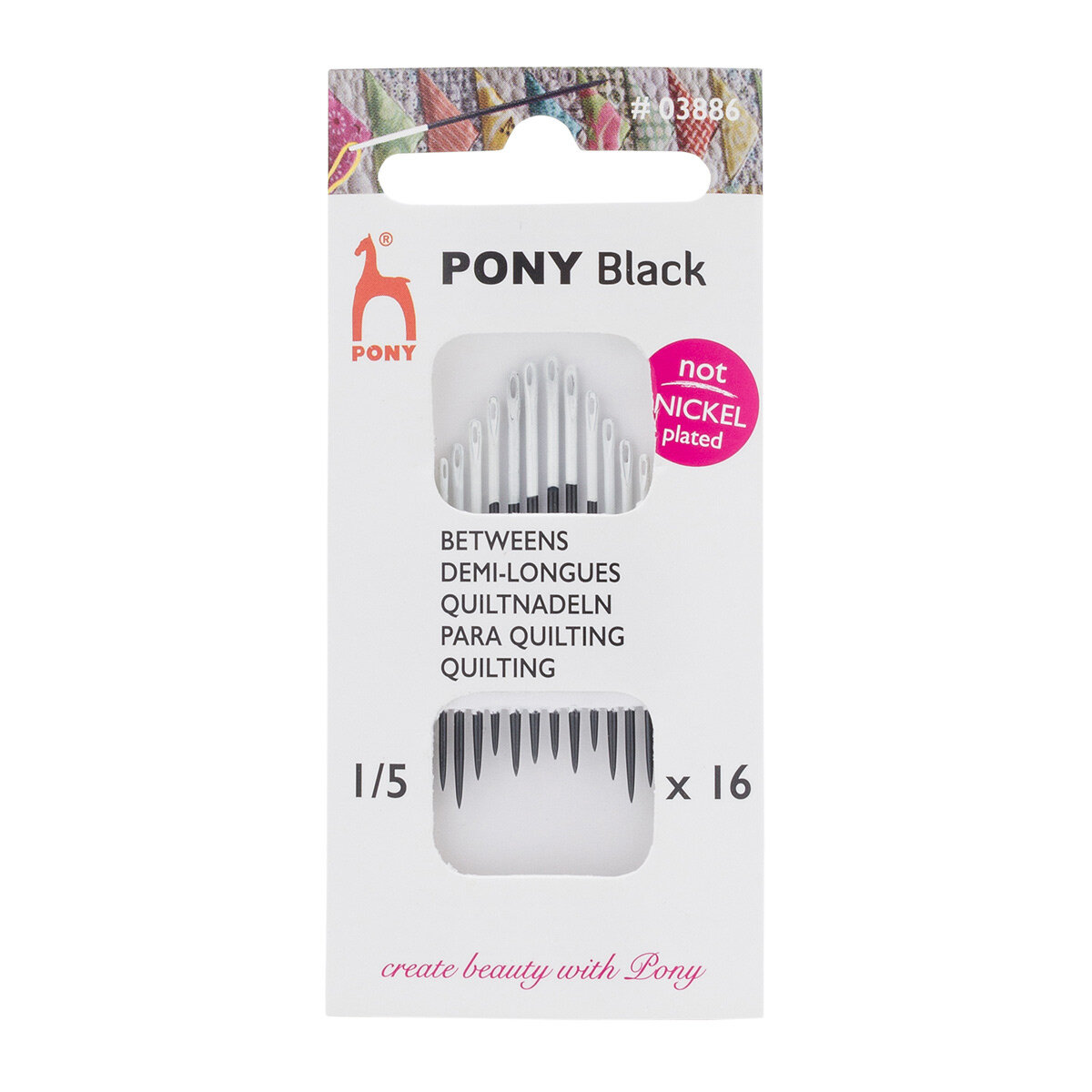 Иголки для шитья полудлинные c белым ушком Betweens BLACK № 1-5, 16 шт, PONY 03886