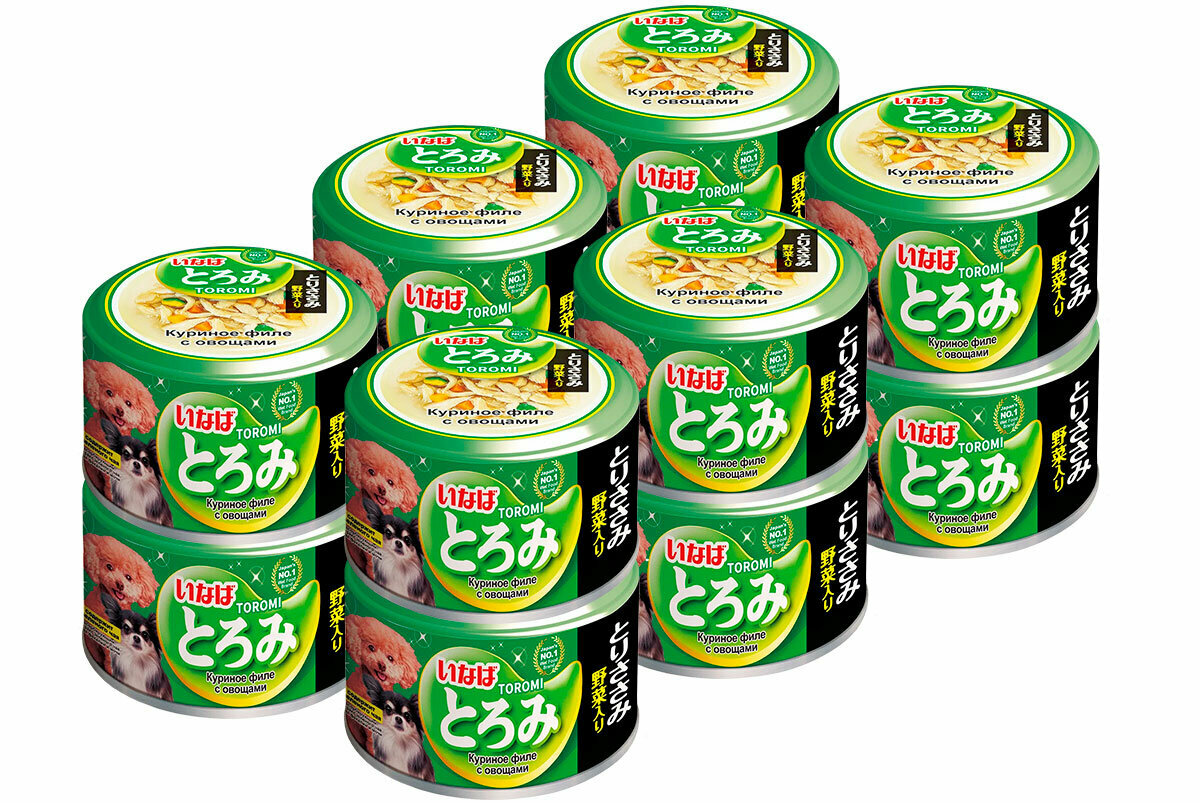 Влажный корм Inaba Toromi для взрослых собак с куриным филе и овощами в бульоне банка, 80 гр 12 шт