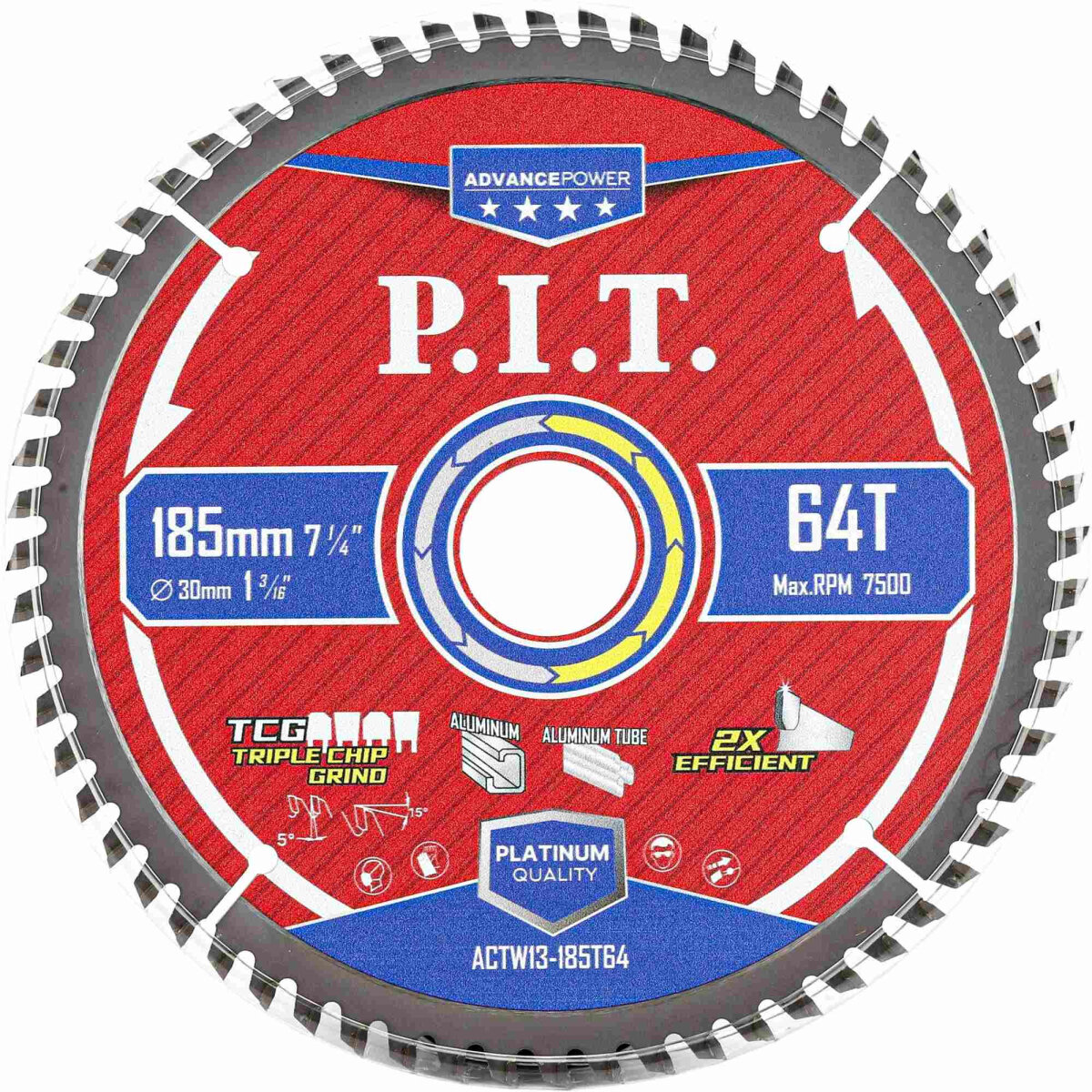 Диск пильный по алюминию ADVANCE 185x30x2.0мм 64T P.I.T. ACTW13-185T64