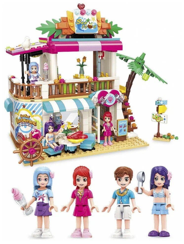 Конструктор Qman Cherry Пляжное Кафе, с 4-мя мини фигурками, 527 элементов