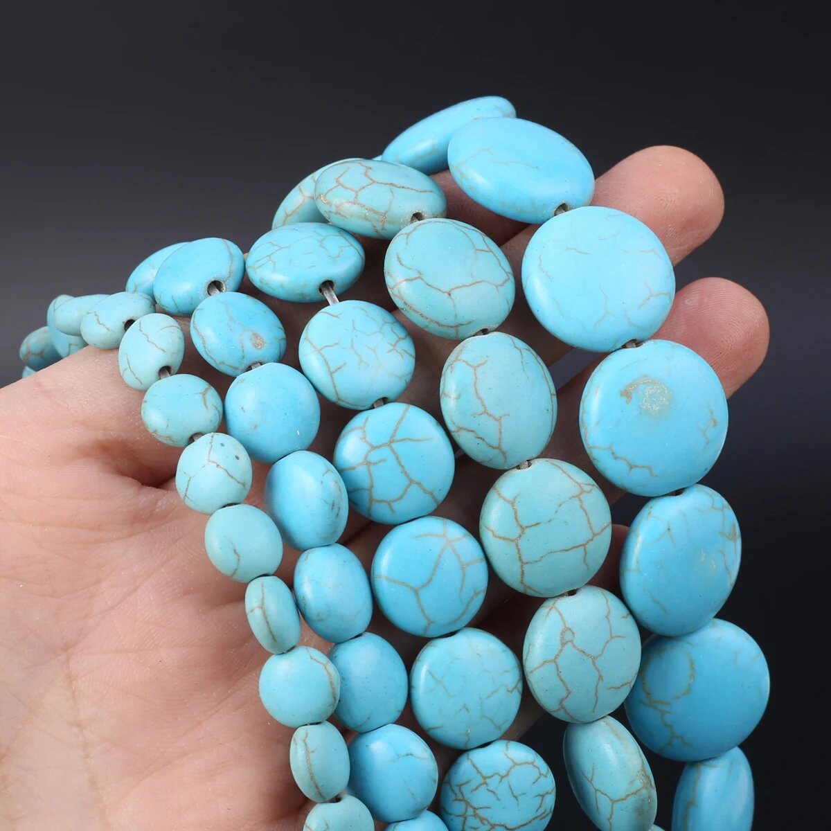 Натуральные бирюзовые бусины овальные 8/10/12/14/16 мм 16mm, Blue Turquoise