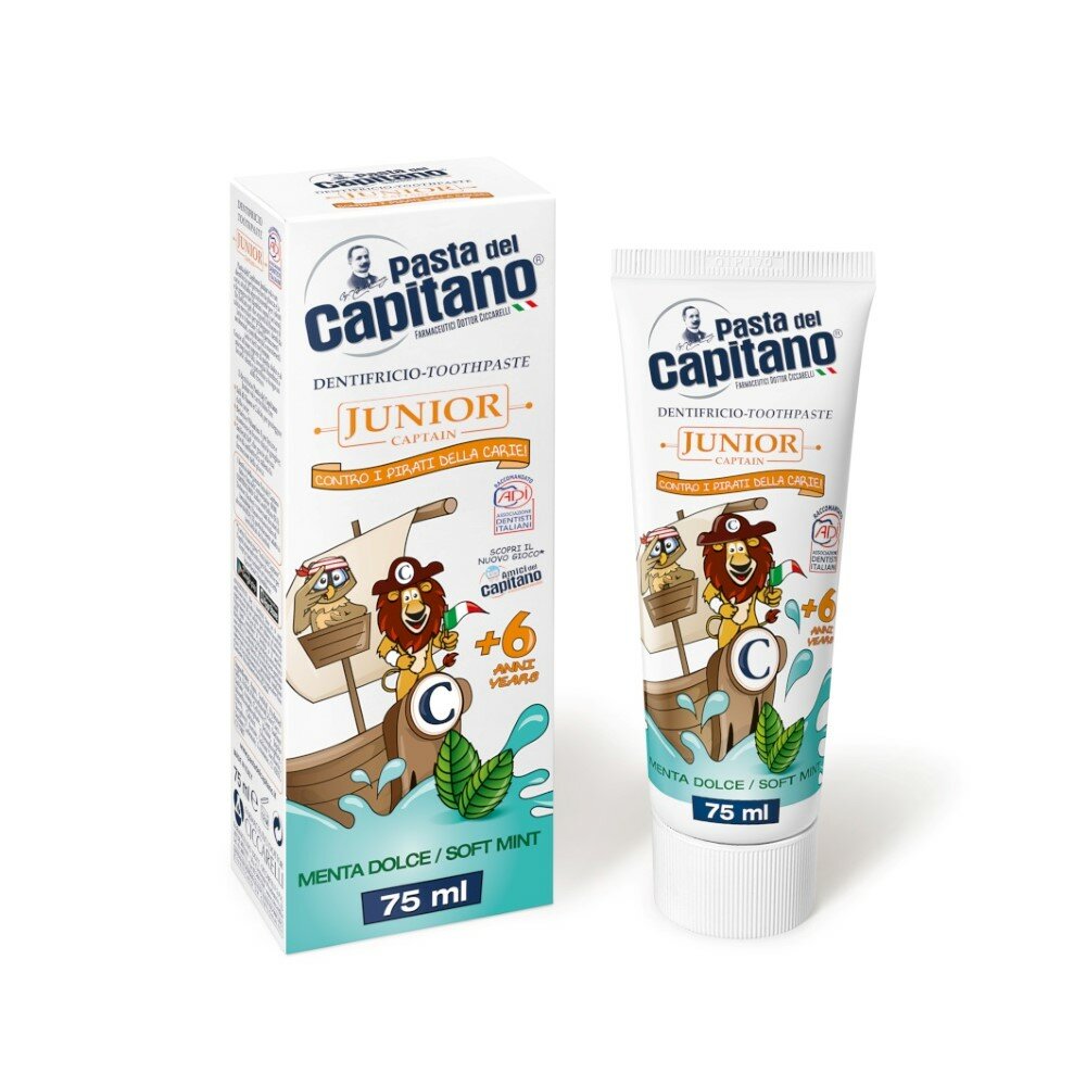 PASTA DEL CAPITANO зубная паста детская JUNIOR SOFT MINT 6+ /мягкая мята 75МЛ