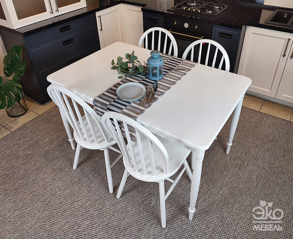 Стол нераздвижной "альянс 800х1300" (Белая эмаль), Массив березы, Прямоугольный, 4 ножки, ЭкоМебель