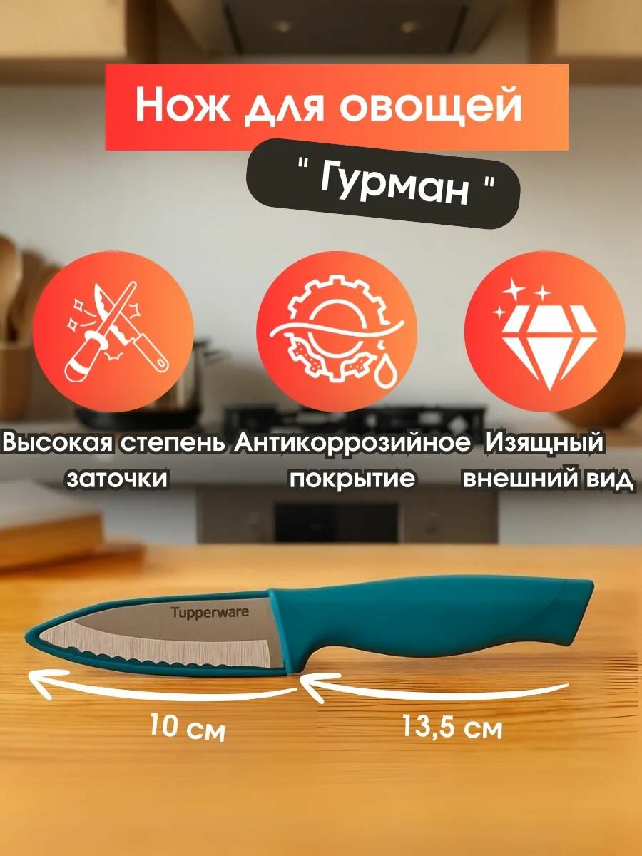 Нож для овощей с чехлом "Гурман" , бирюзовый. Tupperware