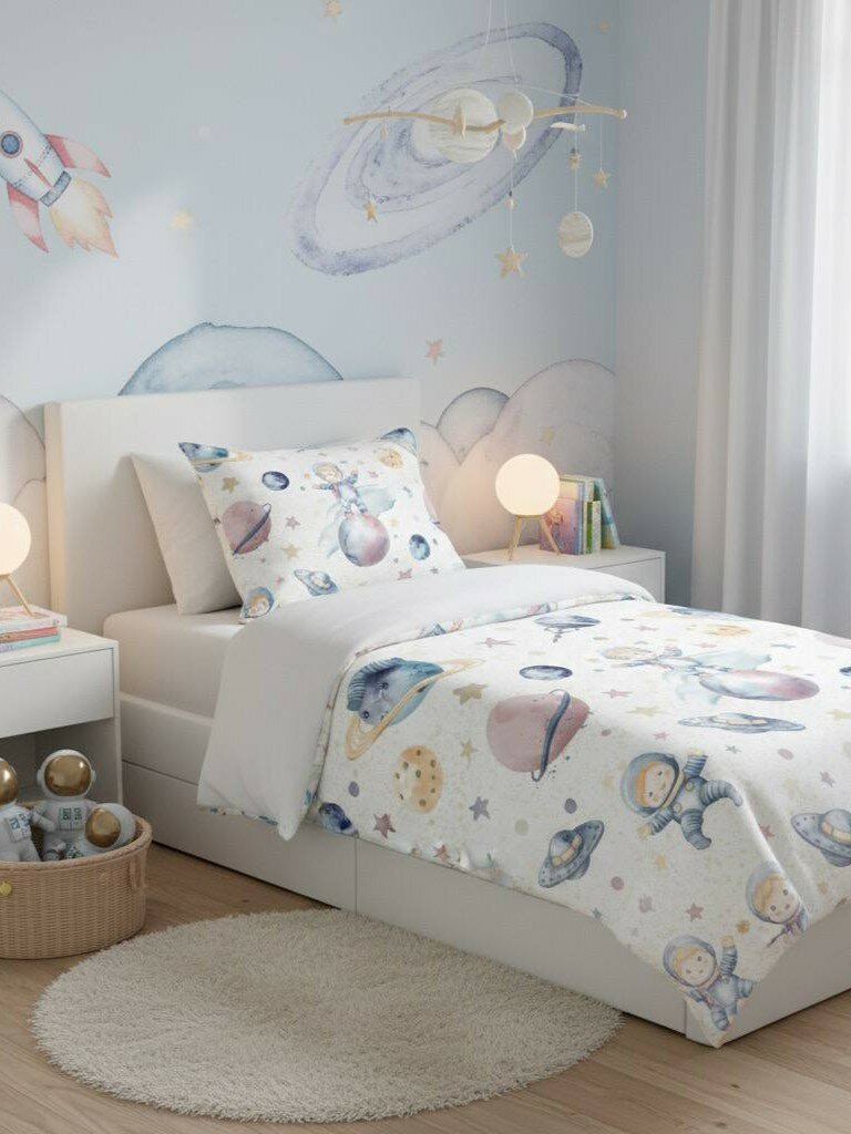 Постельное белье детское двуспальное, IRISHOME, космос, сатин-люкс