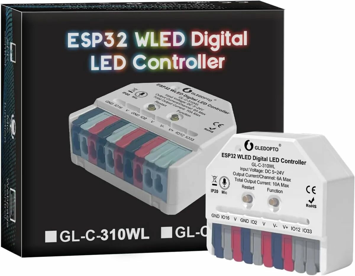 Gledopto ESP32 Mini WLED - контроллер с микрофоном DIY Динамический режим музыки Цифровой WS2811 WS2812 SK6812 TM1814 WS2813 WS2815