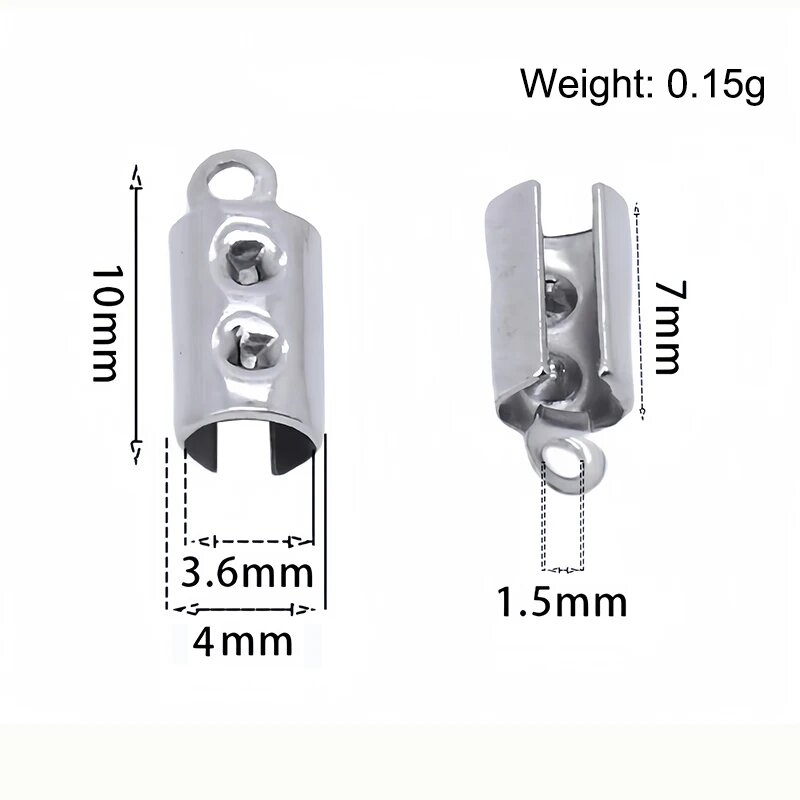 50 шт, обжимные бусины из нержавеющей стали, колпачки из кожаной веревки, зажим для шнура, складные обжимные бусины, разъемы для браслета для изготовления ювелирных изделий своими руками