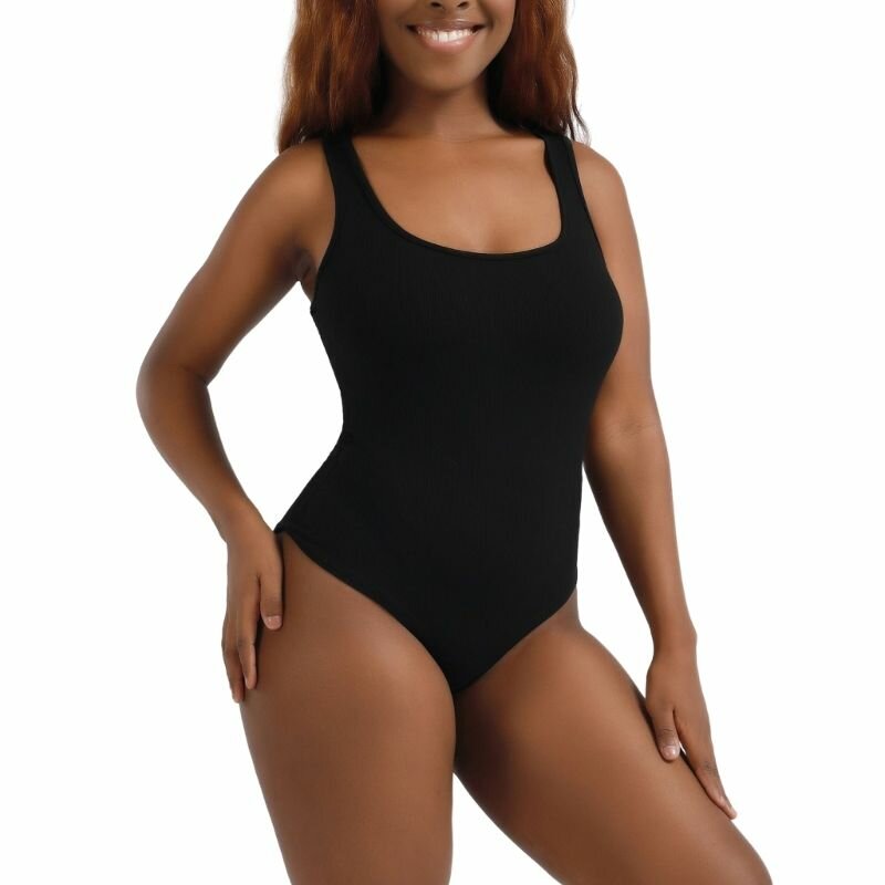 Женский слитный комбинезон без рукавов с U-образным вырезом и рейсбэком, Черный - L