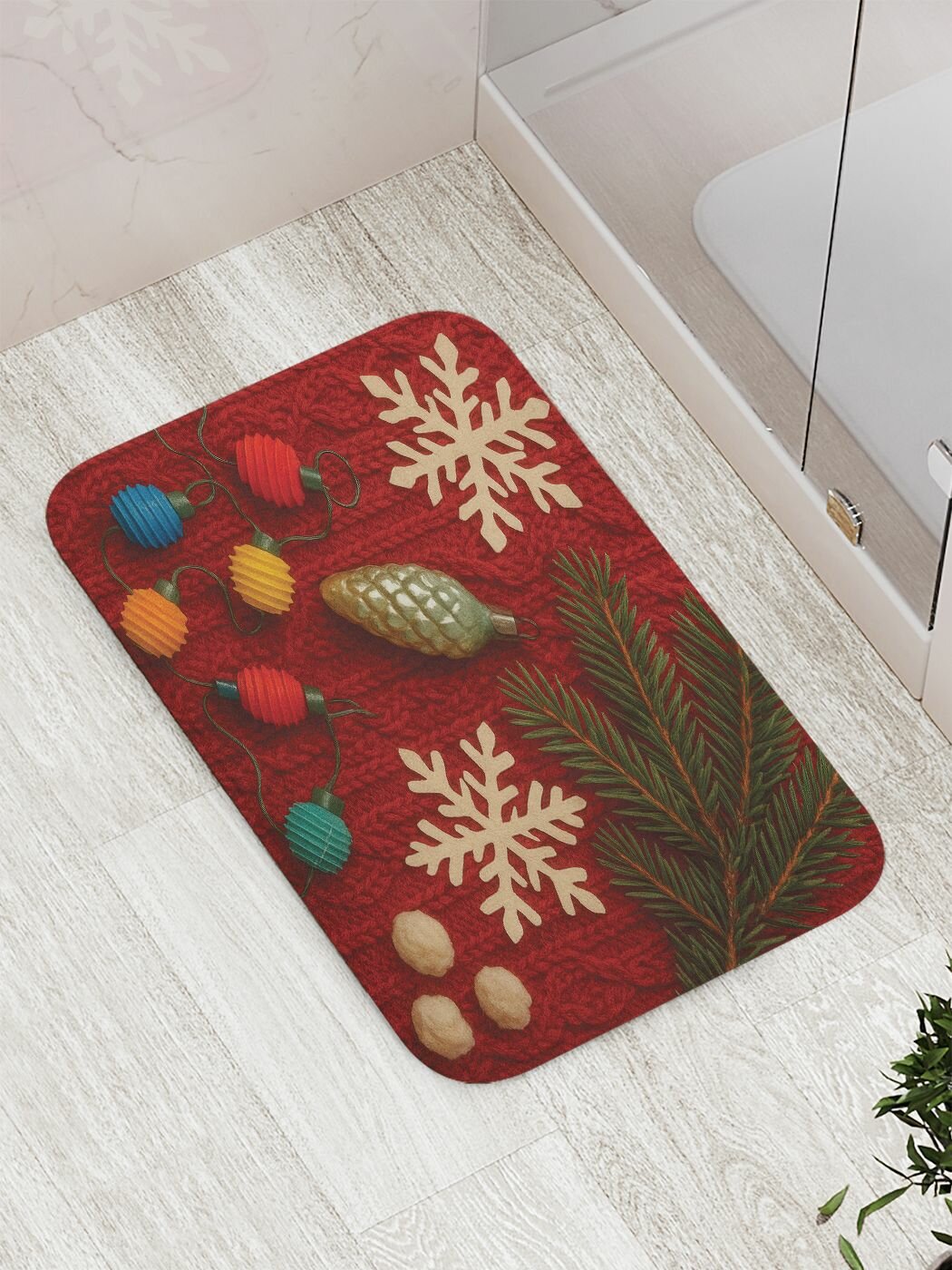 Коврик для ванной комнаты, туалета "Новогодний декор" противоскользящий, 52х77 см, JoyArty