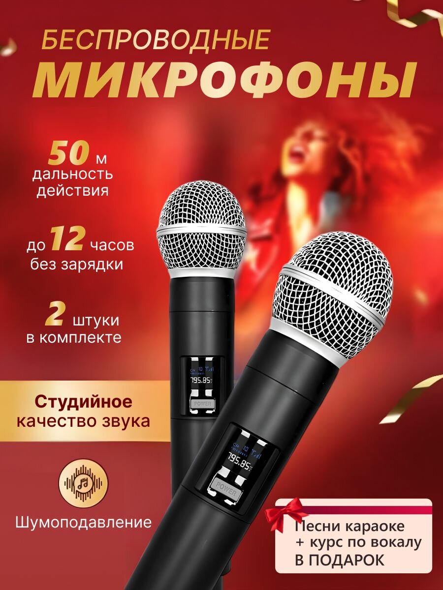 Микрофон караоке беспроводной, 2 шт