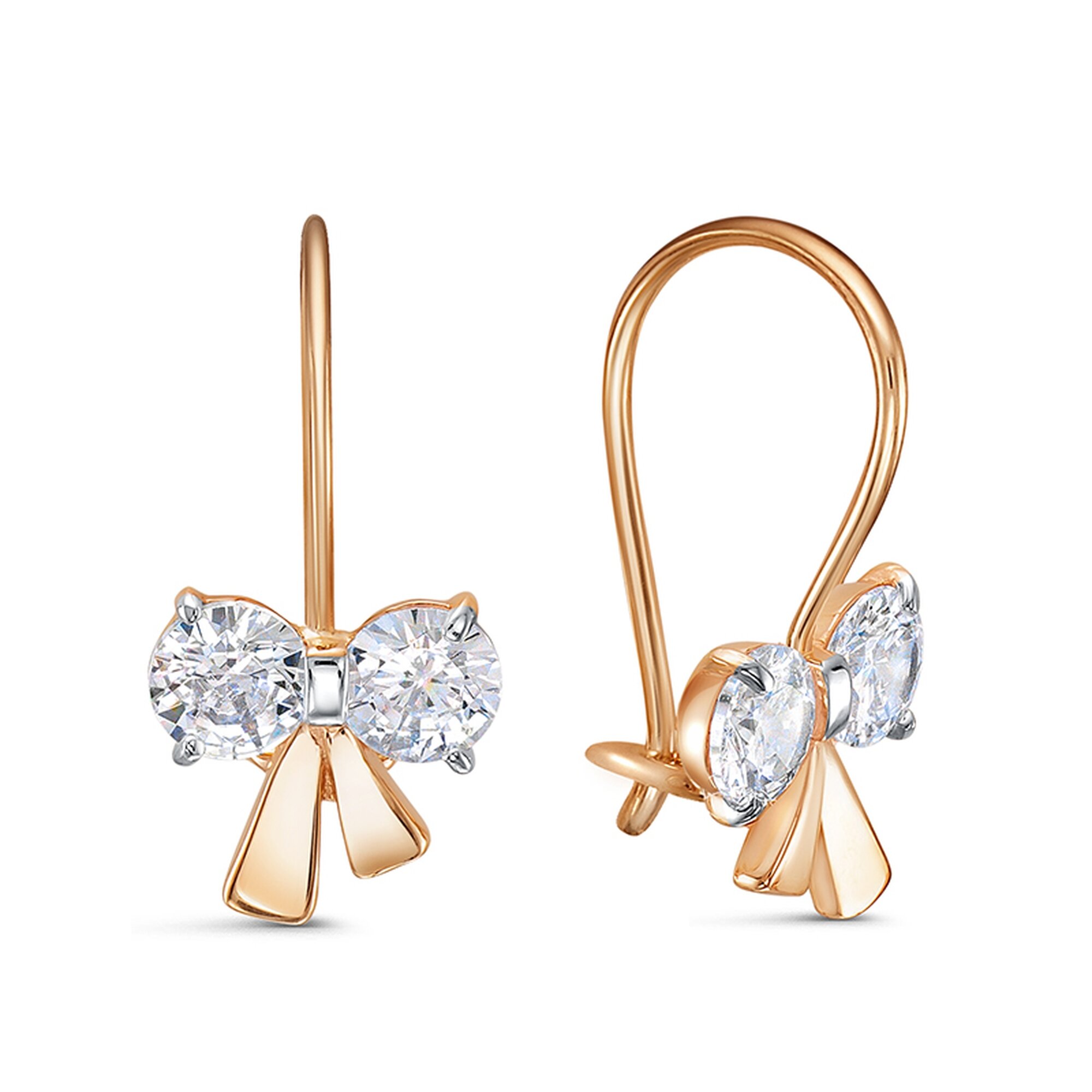 Серьги, красное золото, 585 проба, фианит