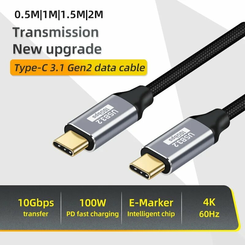 Кабель USB-C 3 Gen2 10 Гбит/с Type-C - Type-C 100 Вт PD QC4.0 3.0 5A Серый, 1.5m, 100W CM-CG ZT — фото 1