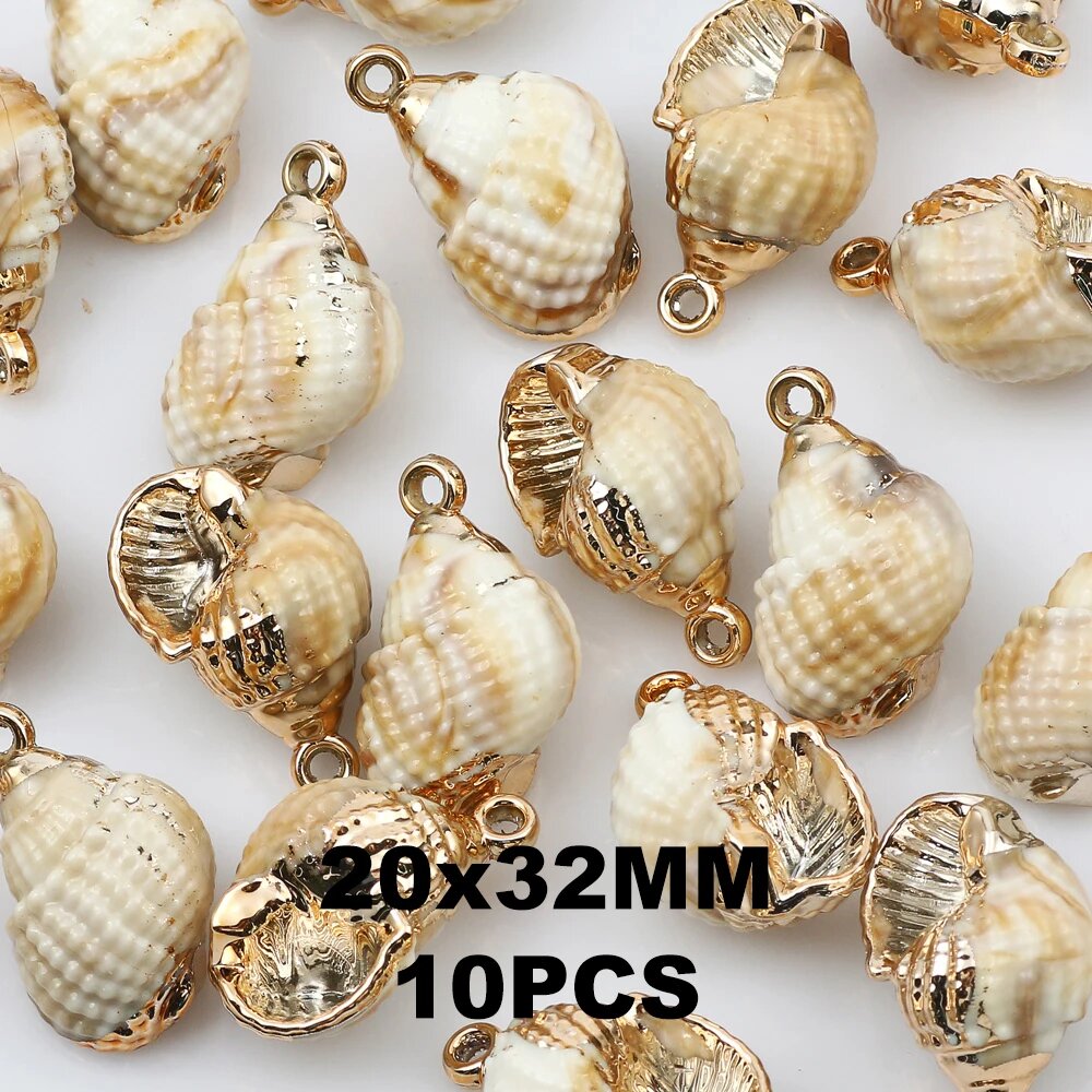 Золотые акриловые бусины и подвески в форме ракушек 10pcs 20x32mm