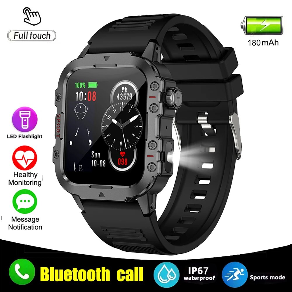 Мужские умные часы Military 2026, черные, IP67, Bluetooth call