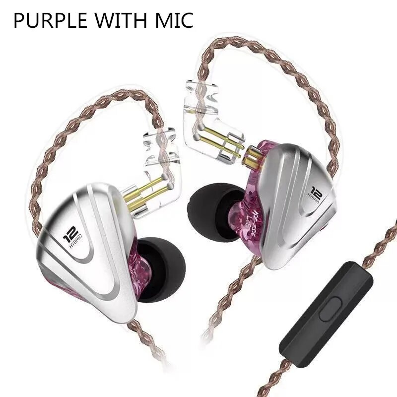 Терминатор 5BA + 1DD 12 блок гибридные наушники в ухо HIFI, purple with mic
