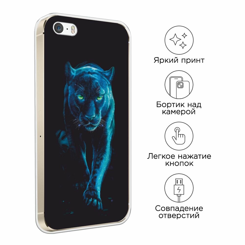 Чехол на Apple iPhone 5/5S/SE / Айфон 5/5S/SE с принтом "Пантера в лунном свете" — фото 1