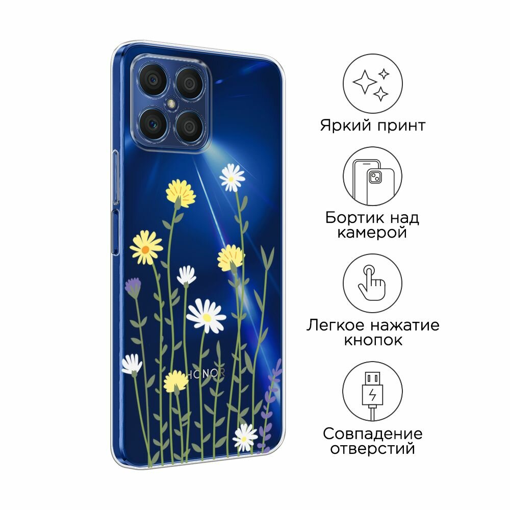 Чехол на Honor X8 / Хуавей X8 с принтом "Пучок полевых цветов", прозрачный — фото 1