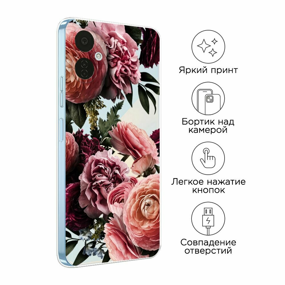 Чехол на Tecno Camon 19 Neo / Техно Камон 19 Нео с принтом "Бордовые винтажные цветы", прозрачный — фото 1
