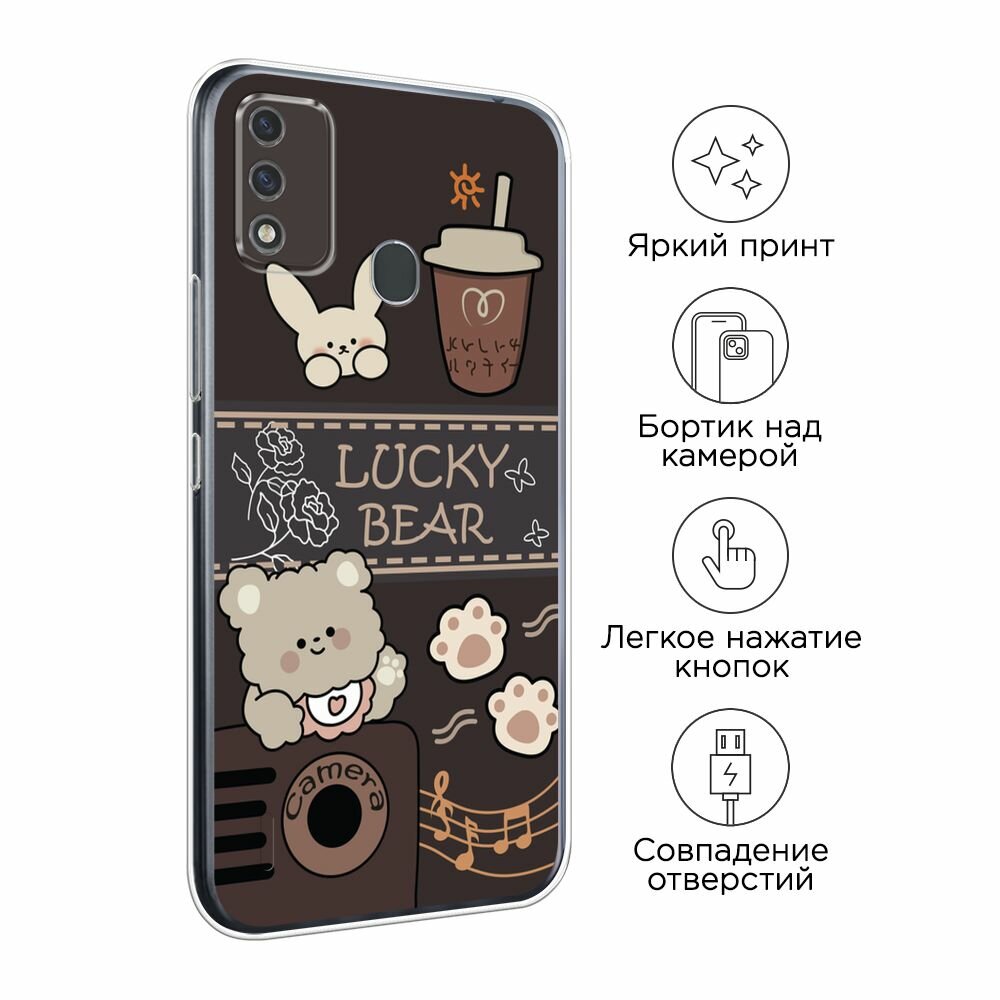 Чехол на Itel A48 / Ител А48 с принтом "Lucky bear coffee 1" — фото 1