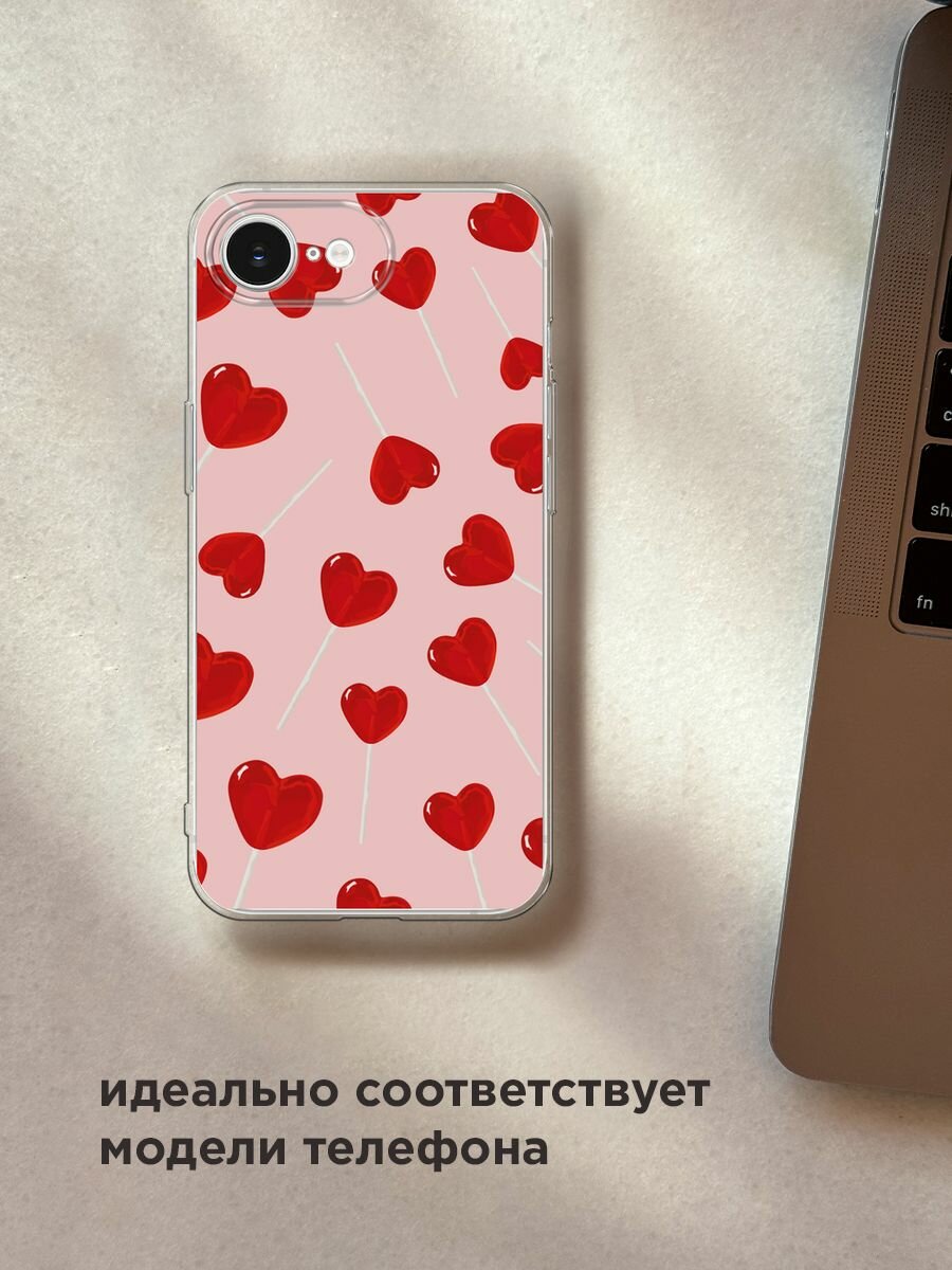 Чехол на Apple iPhone 16e/17e / Айфон 16е/17e с принтом "Сердечки-леденцы 1 - 14 февраля" — фото 1
