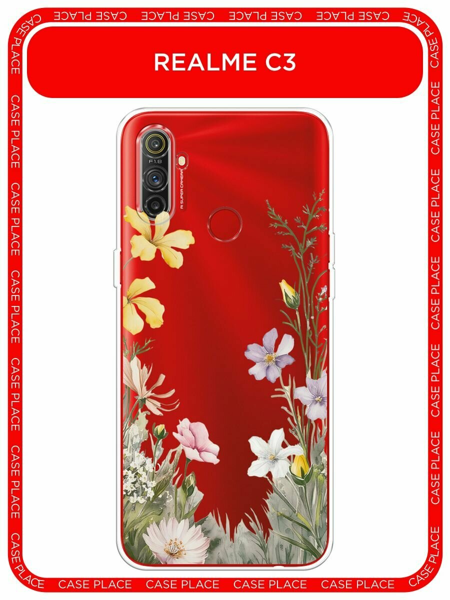 Чехол на Realme C3 / Реалми C3 с принтом "Летний винтаж 2", прозрачный