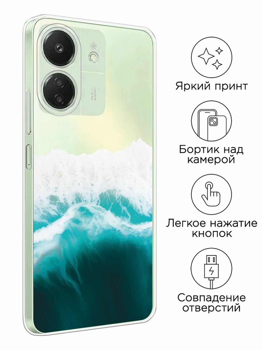 Чехол на Xiaomi Redmi 13C/Poco C65 / Сяоми Редми 13C/Поко С65 с принтом "Большая волна", прозрачный — фото 1