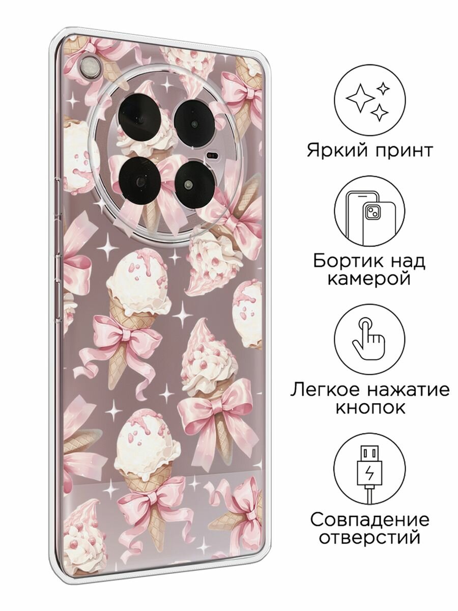 Чехол на Infinix Zero 40 4G / Инфиникс Зеро 40 4G с принтом "Мороженое с бантиками", прозрачный — фото 1