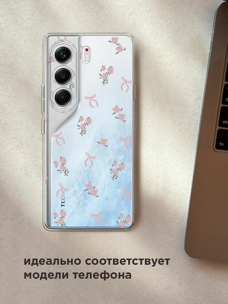 Чехол на Tecno Camon 40 Pro 5G / Текно Камон 40 Про 5G с принтом "Розы и ленточки", прозрачный — фото 1