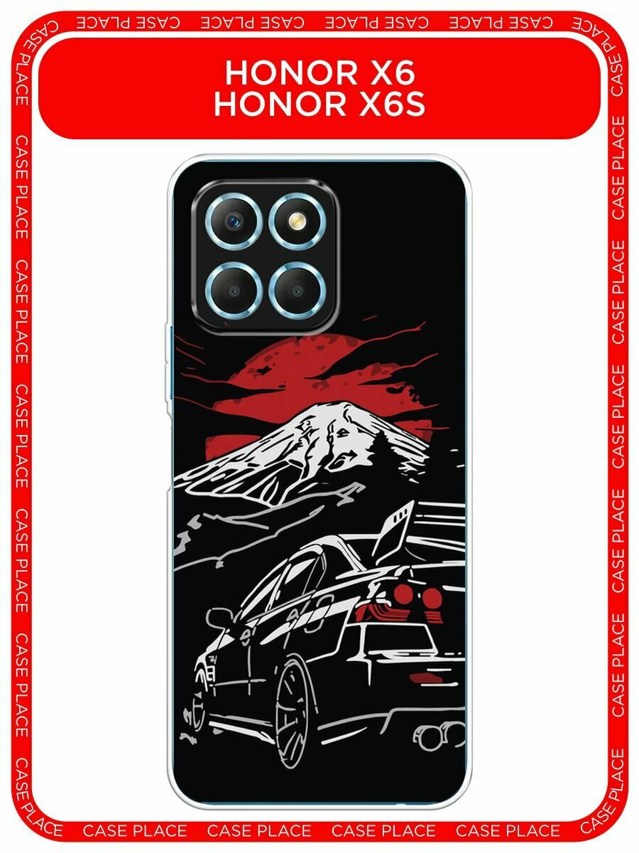 Чехол на Honor X6/X6S / Хонор X6/X6S с принтом "Машина в горах JDM"