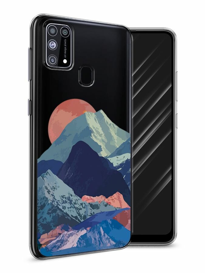 Чехол на Samsung Galaxy M31 / Самсунг Галакси М31 с принтом "Закат в снежных горах", прозрачный