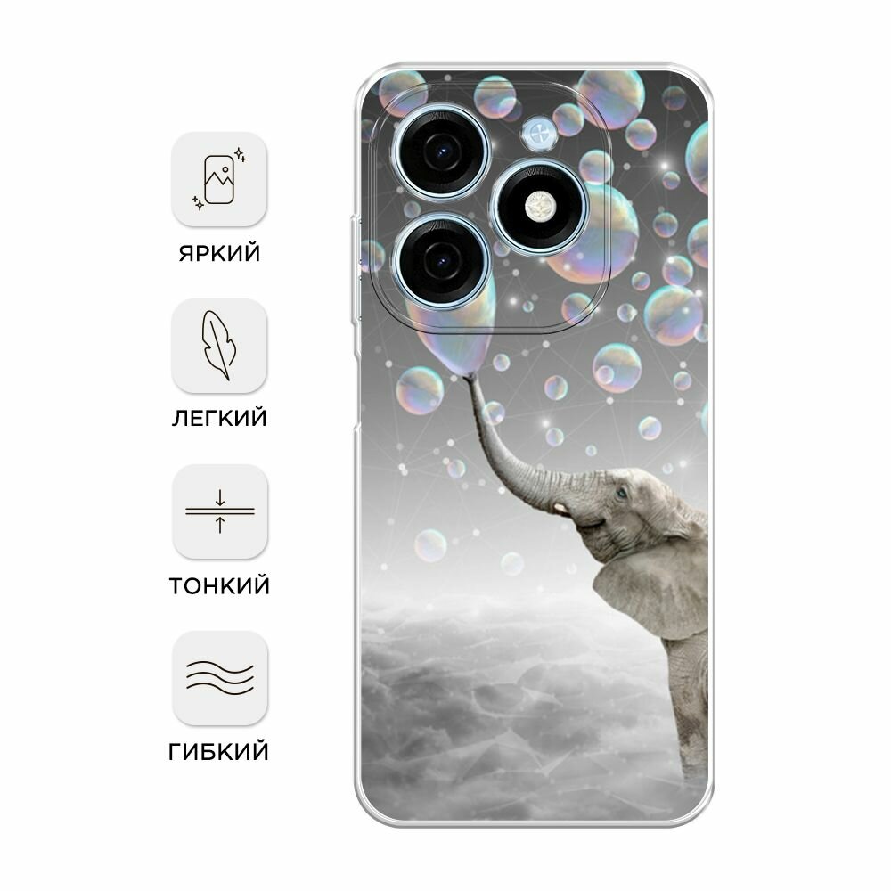 Чехол на Tecno Spark 20 / Текно Спарк 20 с принтом "Слон и мыльные пузыри" — фото 1