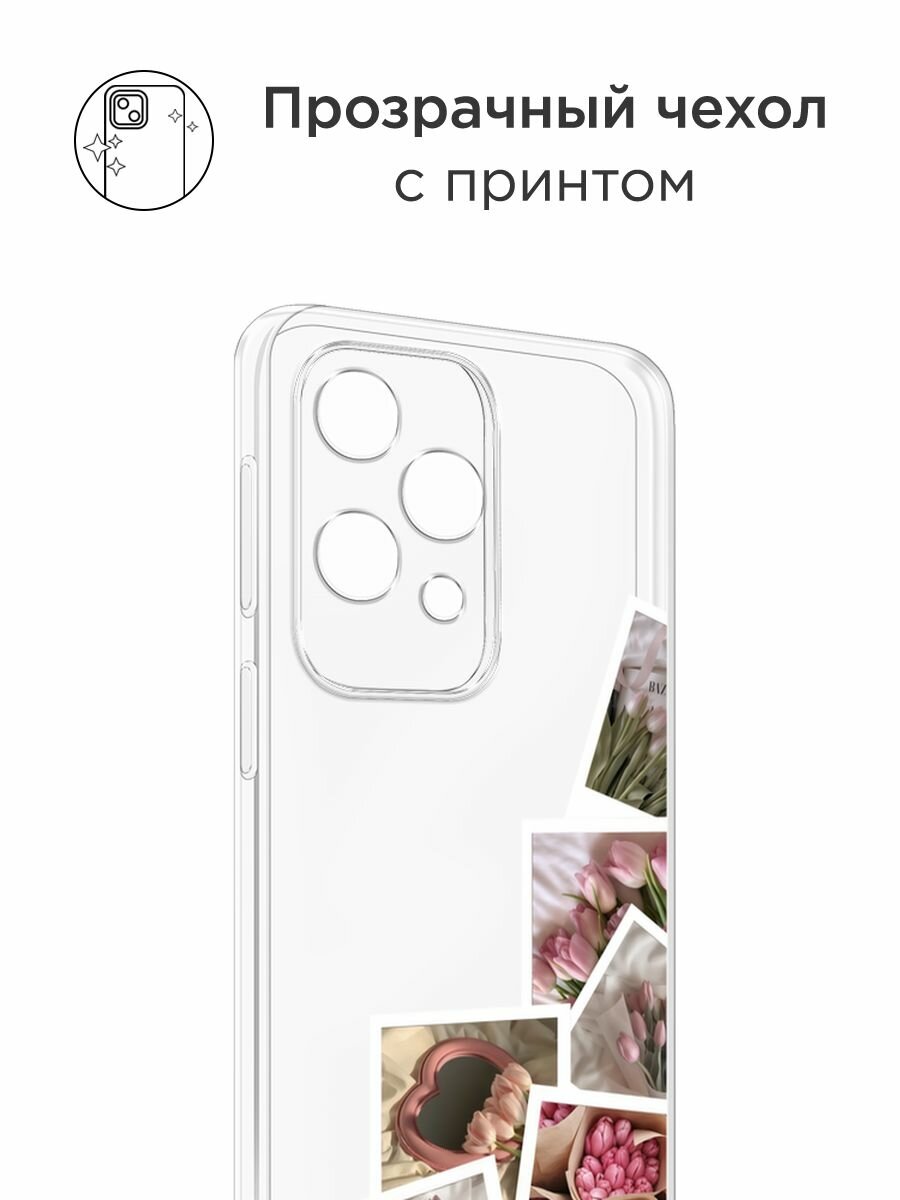 Чехол на Honor X6c / Хонор X6c с принтом "Весенние фото - 8 марта", прозрачный — фото 1