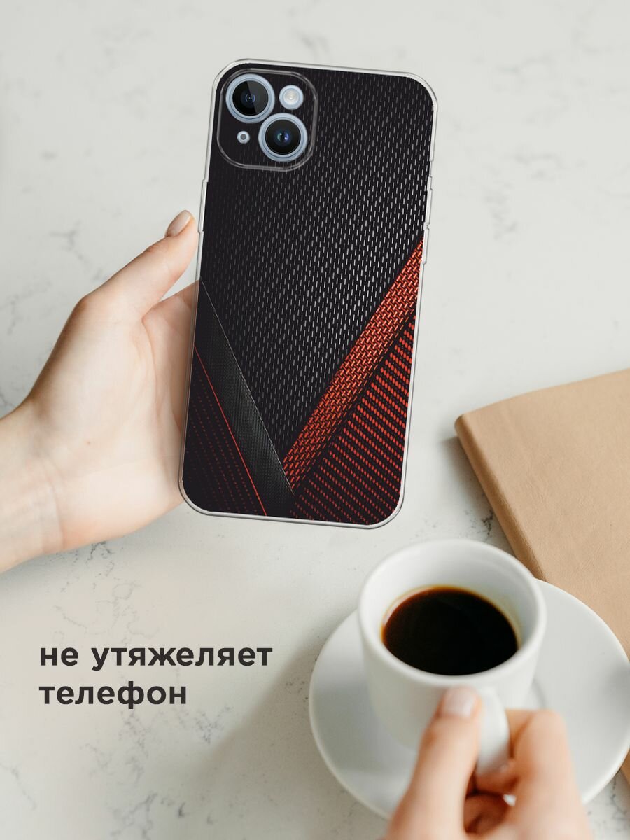 Чехол на Apple iPhone 14 / Айфон 14 с принтом "Красный карбон" — фото 1