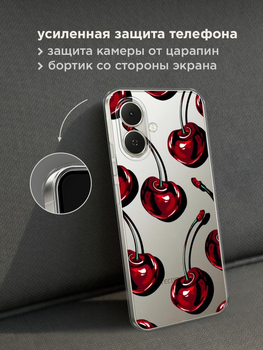 Чехол на Tecno Spark Go 2 / Текно Спарк Го 2 с принтом "Сочные черешни", прозрачный — фото 1
