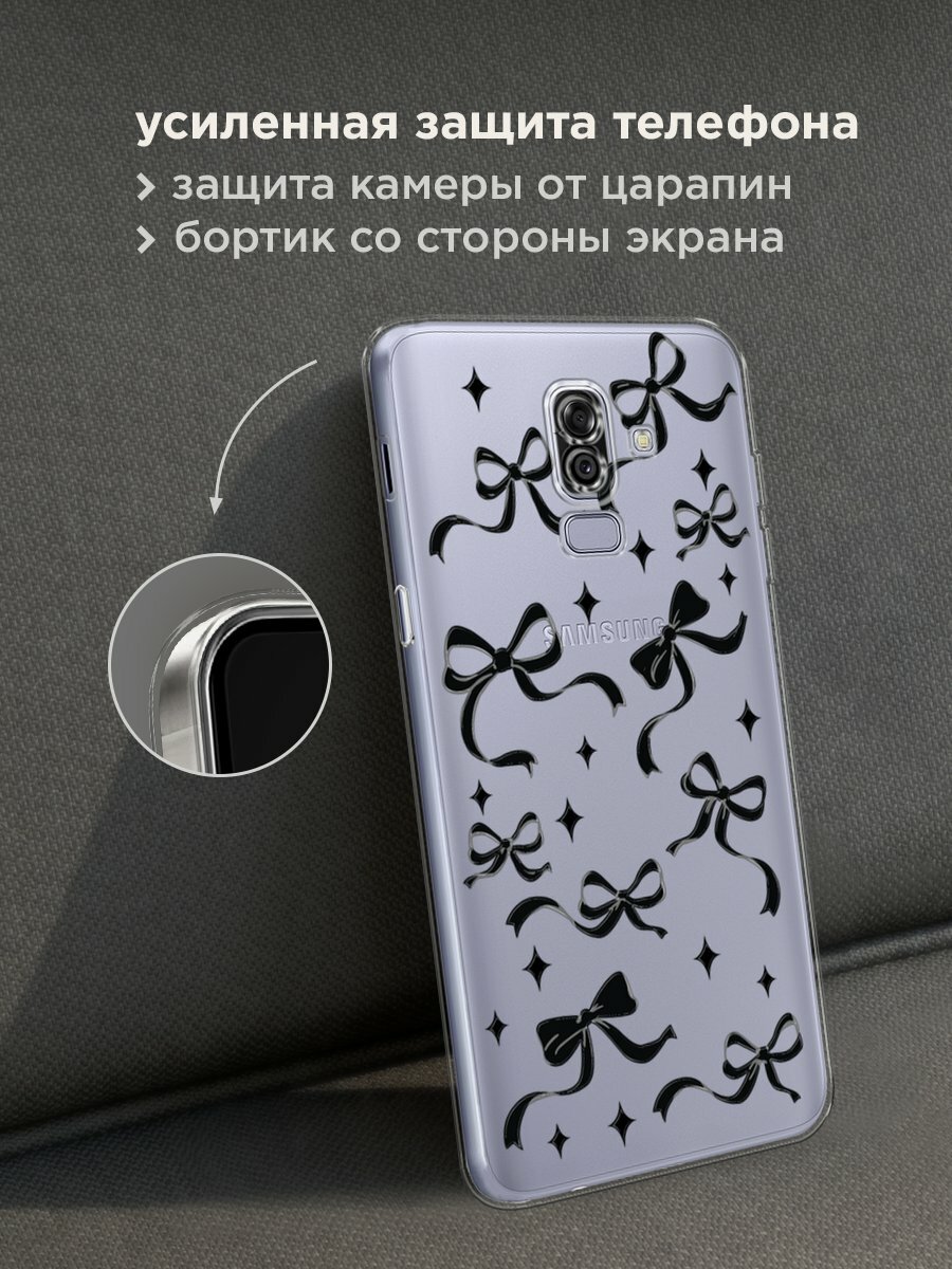 Чехол на Samsung Galaxy J8 / Самсунг Галакси Джей 8 с принтом "Милые чёрные бантики 4" — фото 1
