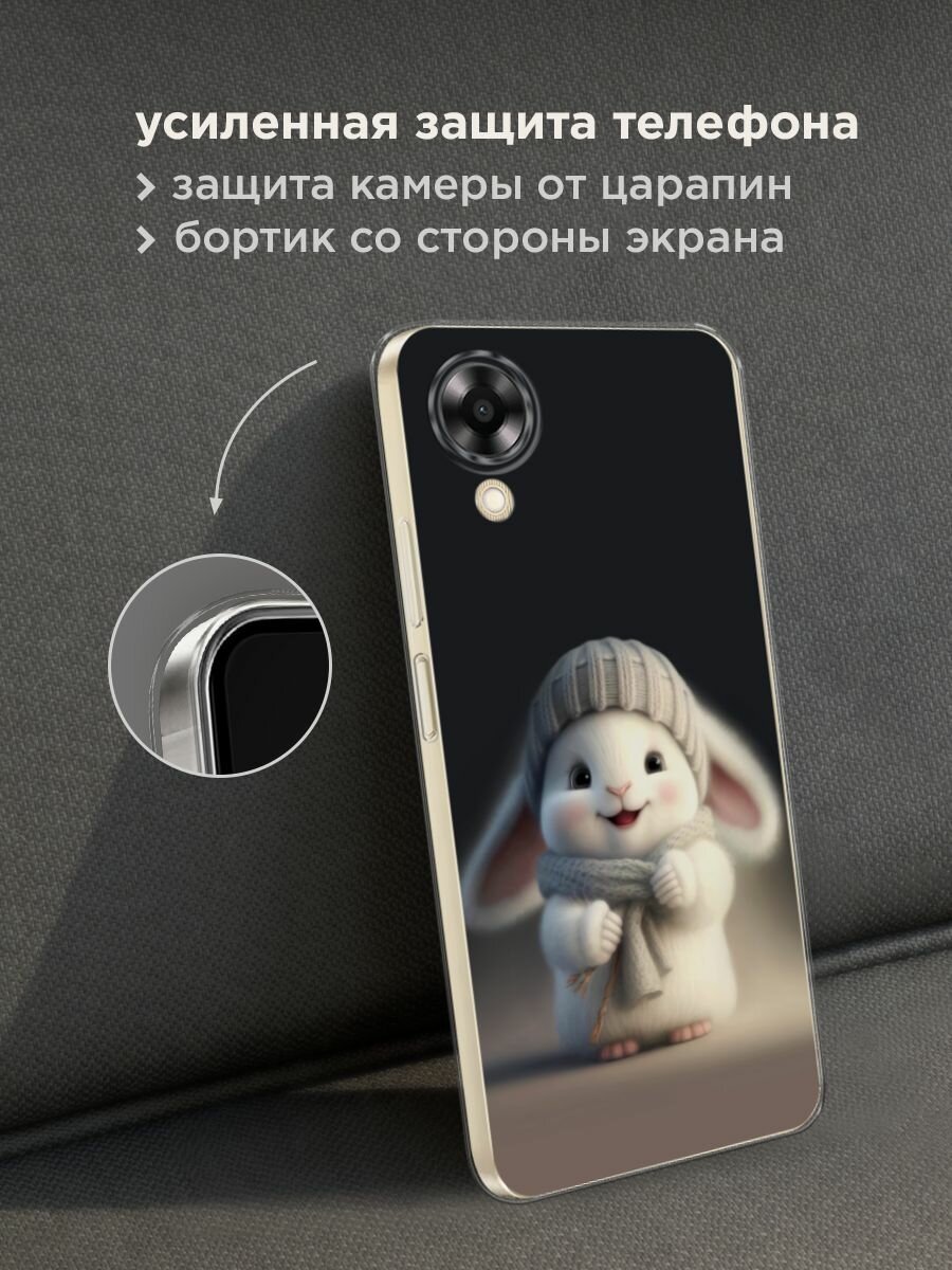 Чехол на Oppo A17K / Оппо A17K с принтом "Белый крольчонок в шапке" — фото 1