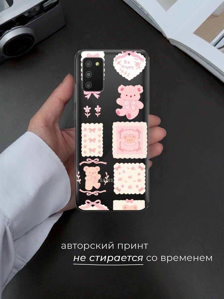 Чехол на Samsung Galaxy A02s / Самсунг Галакси A02s с принтом "Розовые марки", прозрачный — фото 1