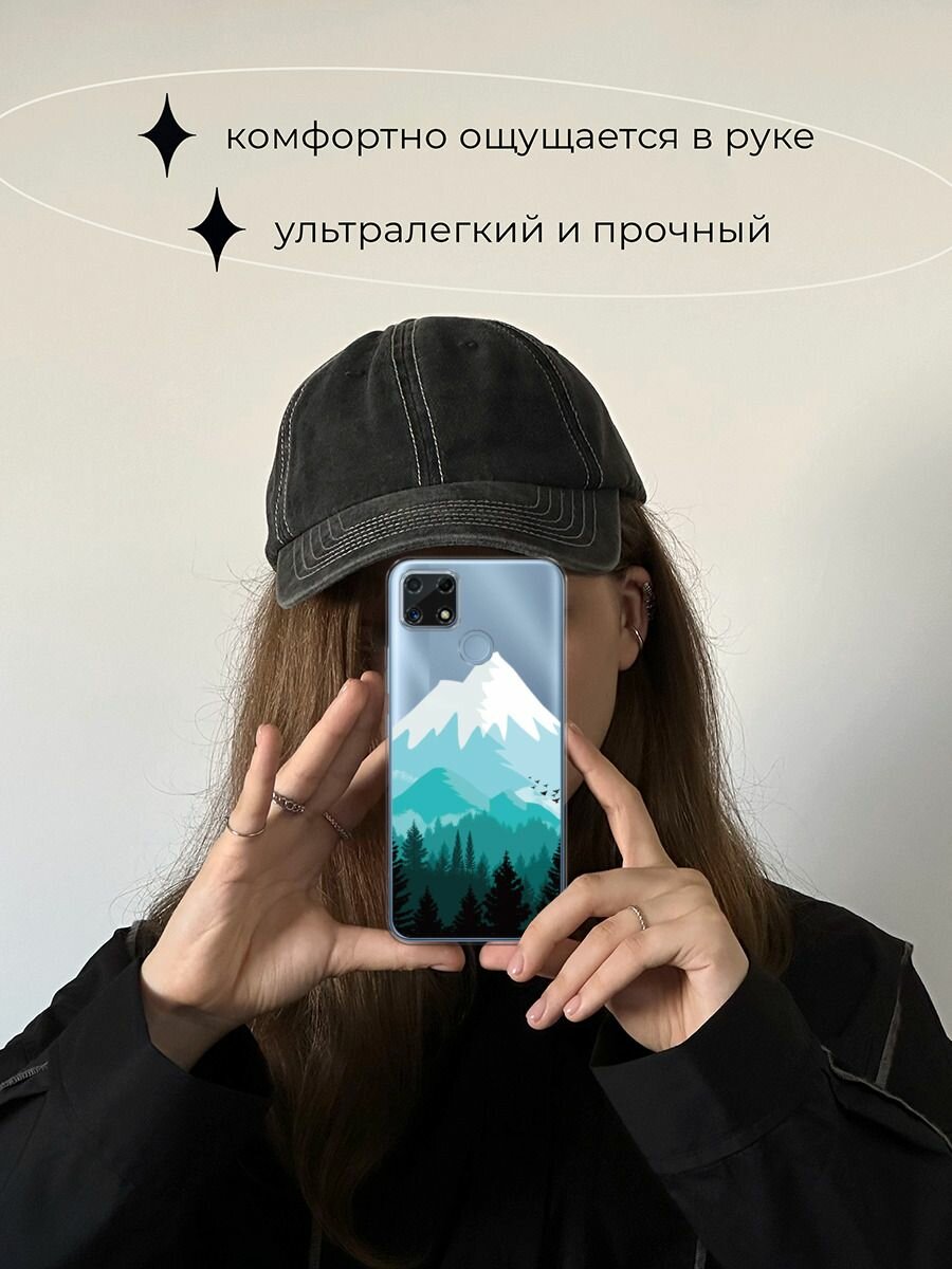 Чехол на Realme C25/C25s / Реалми С25/C25s с принтом "Синяя снежная гора", прозрачный — фото 1