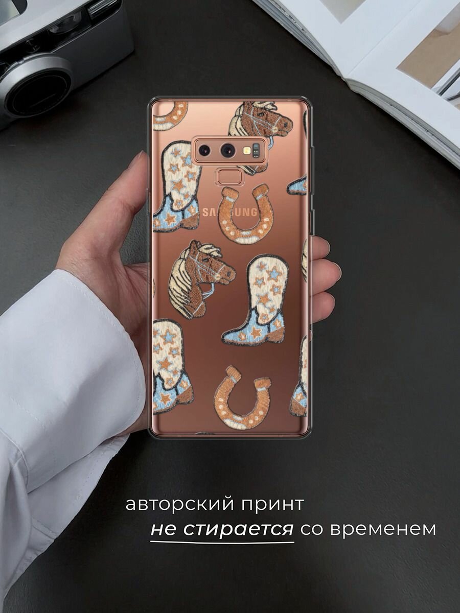 Чехол на Samsung Galaxy Note 9 / Самсунг Галакси Нот 9 с принтом "Конь, подкова и сапог" — фото 1