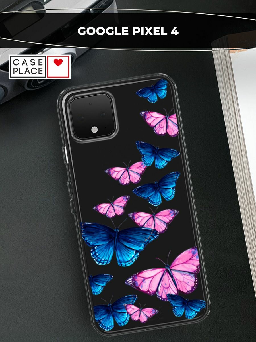 Чехол на Google Pixel 4 / Гугл Пиксель 4 с принтом "Взлетающие бабочки", прозрачный