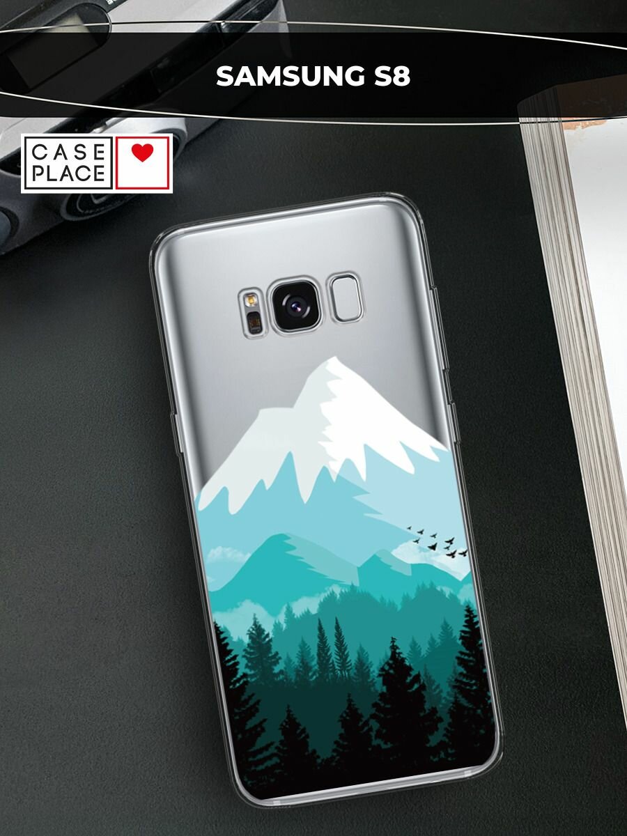 Чехол на Samsung Galaxy S8 / Самсунг Галакси С8 с принтом "Синяя снежная гора", прозрачный
