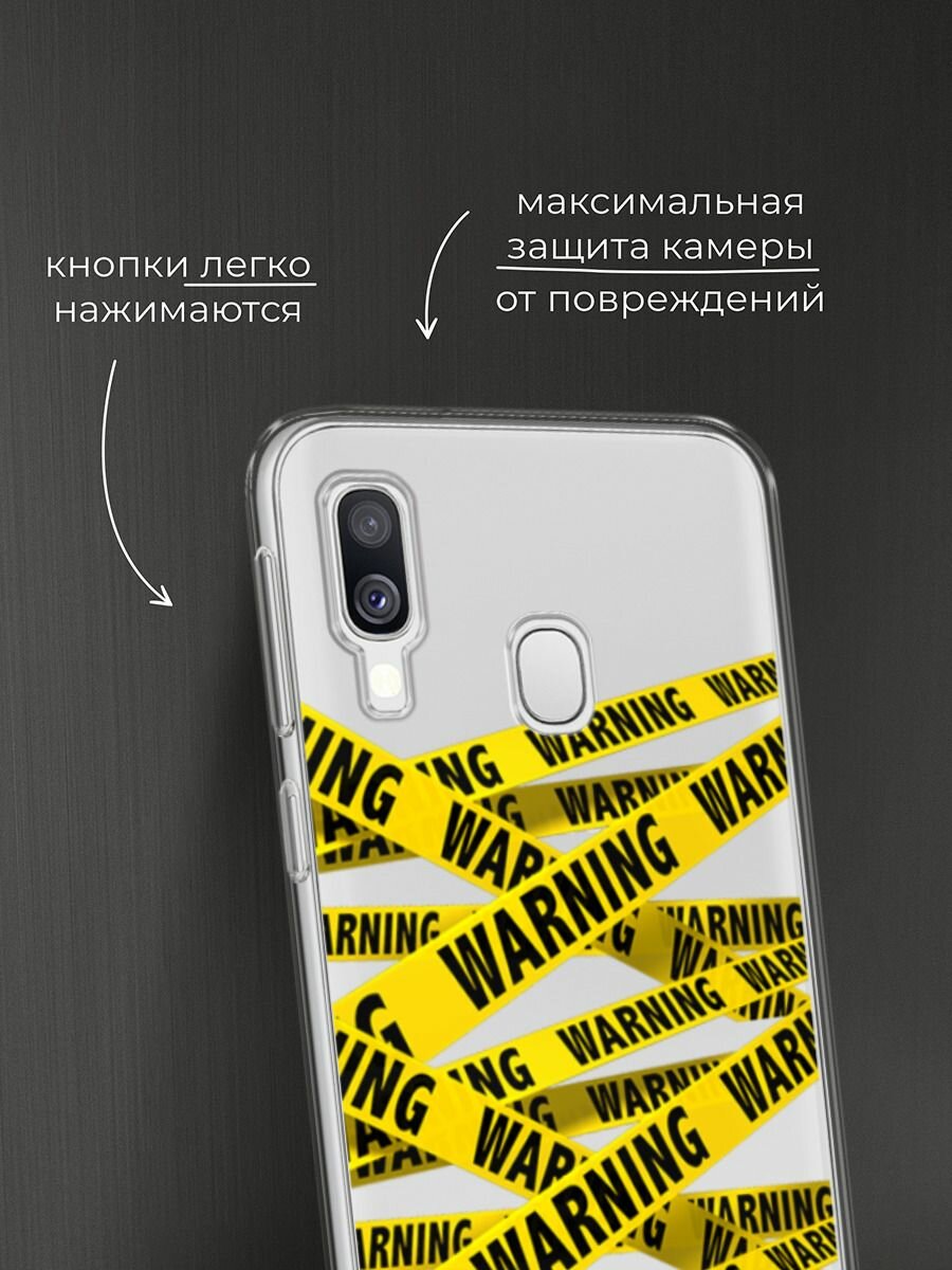 Чехол на Samsung Galaxy A40 / Самсунг Галакси А40 с принтом "Warning!", прозрачный — фото 1