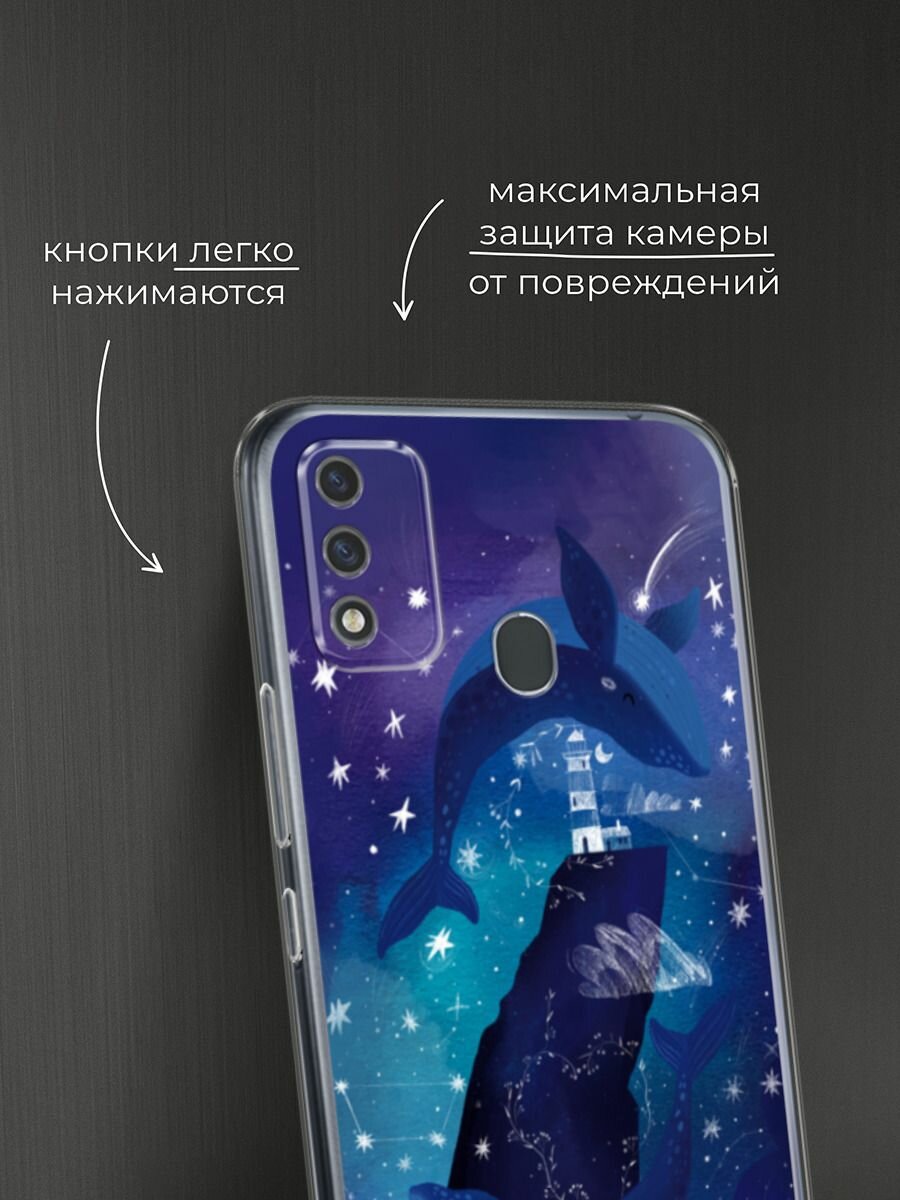 Силиконовый чехол на Itel A48 / Ител А48 с принтом "Ночные киты" — фото 1