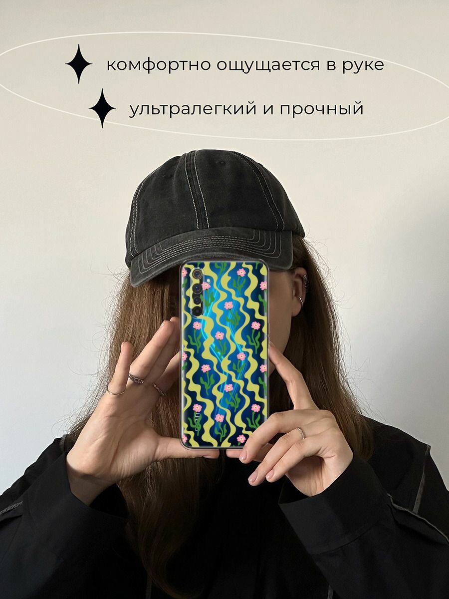 Чехол на Realme 6 Pro / Реалми 6 Про с принтом "Волнующие цветы", прозрачный — фото 1