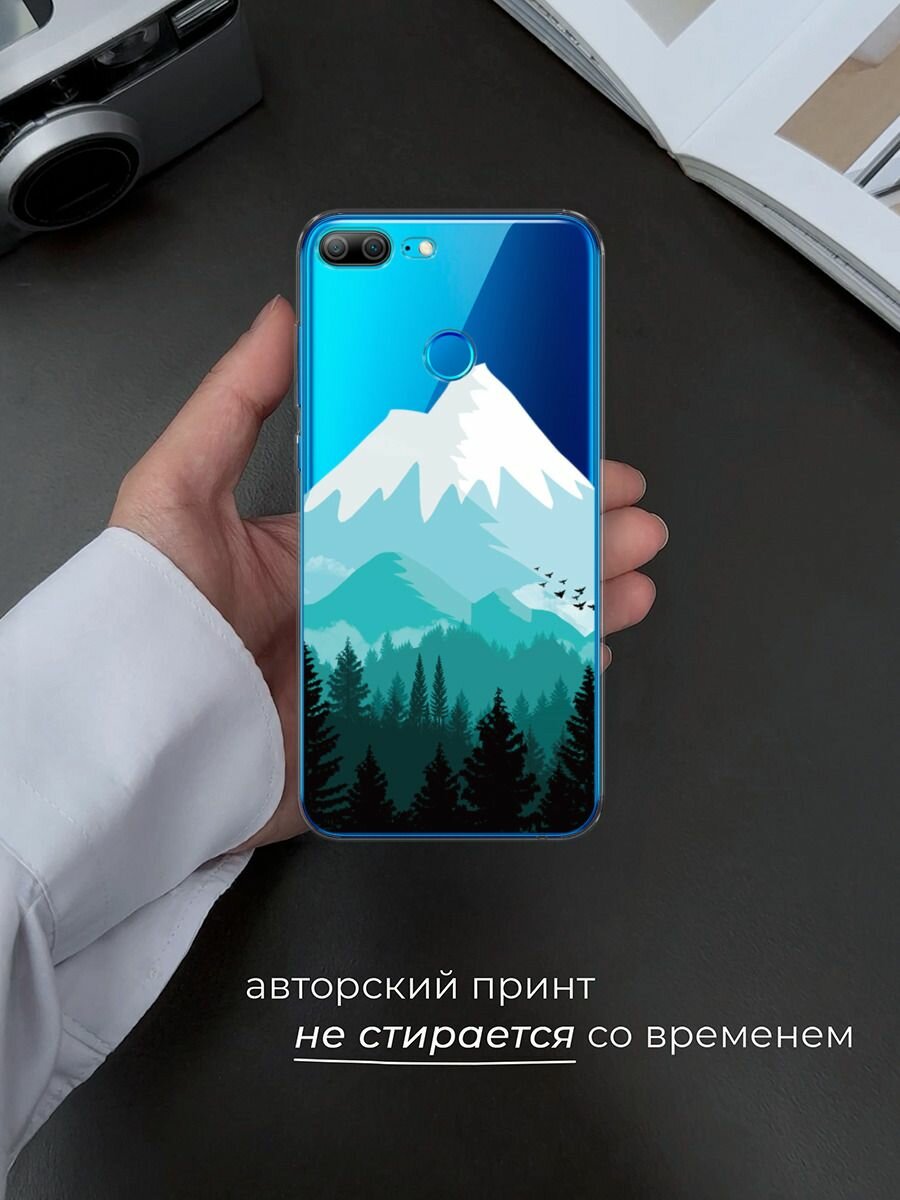 Чехол на Honor 9 Lite / Хонор 9 Лайт с принтом "Синяя снежная гора", прозрачный — фото 1