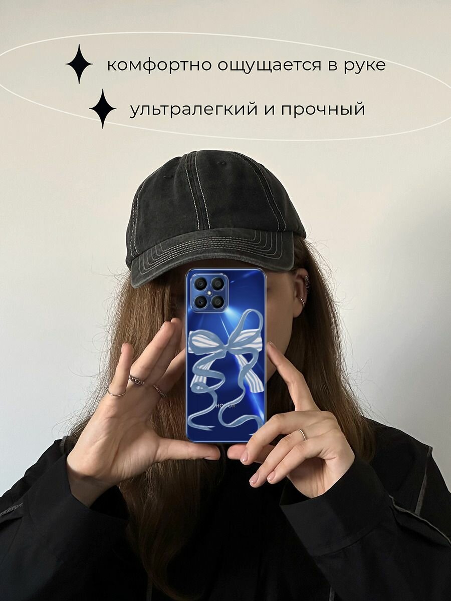 Чехол на Honor X8 / Хуавей X8 с принтом "Полосатый голубой бант 2" — фото 1