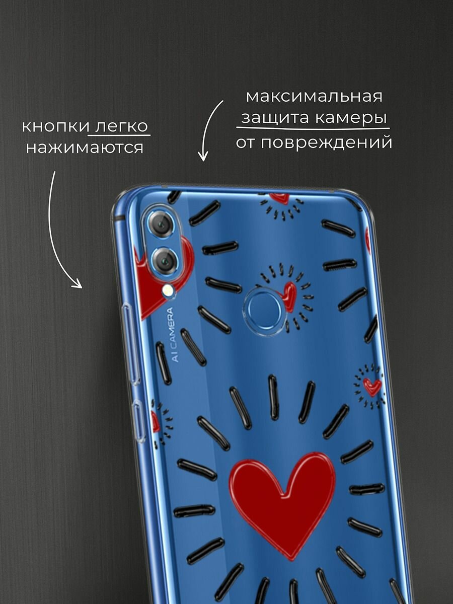 Чехол на Honor 8X / Хонор 8Х с принтом "Бордовые сердца паттерн" — фото 1