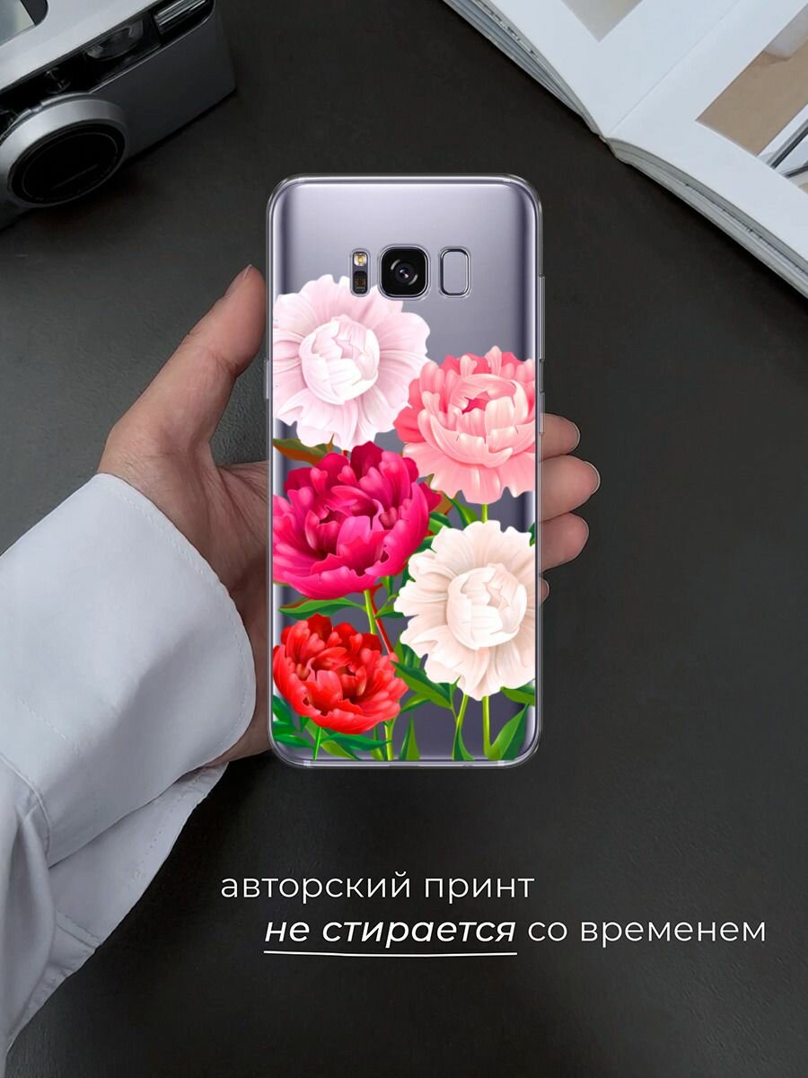 Чехол на Samsung Galaxy S8 + / Самсунг Галакси С8 Плюс с принтом "Большие пионы", прозрачный — фото 1