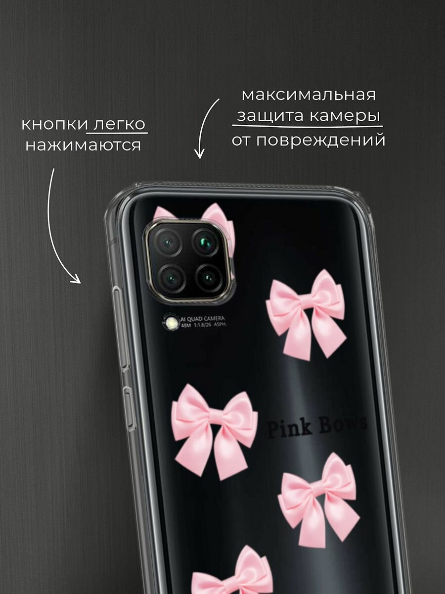 Чехол на Honor 30S Global/Huawei P40 Lite 5G/Nova 7 SE с принтом "Pink Bows", прозрачный — фото 1