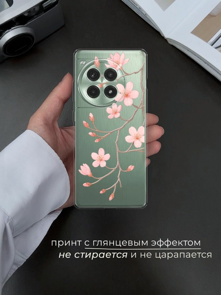 Чехол на OnePlus Ace 3 Pro / Ван Плас Эйс 3 Про с принтом "Веточка распускающейся сакуры 2" — фото 1
